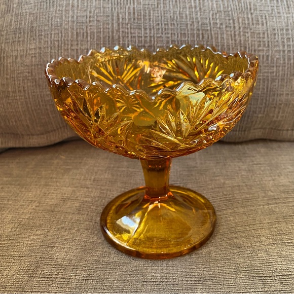Vintage | Accents | Vtg Amber Pressed Glass Sawtooth Sunburst Design ...